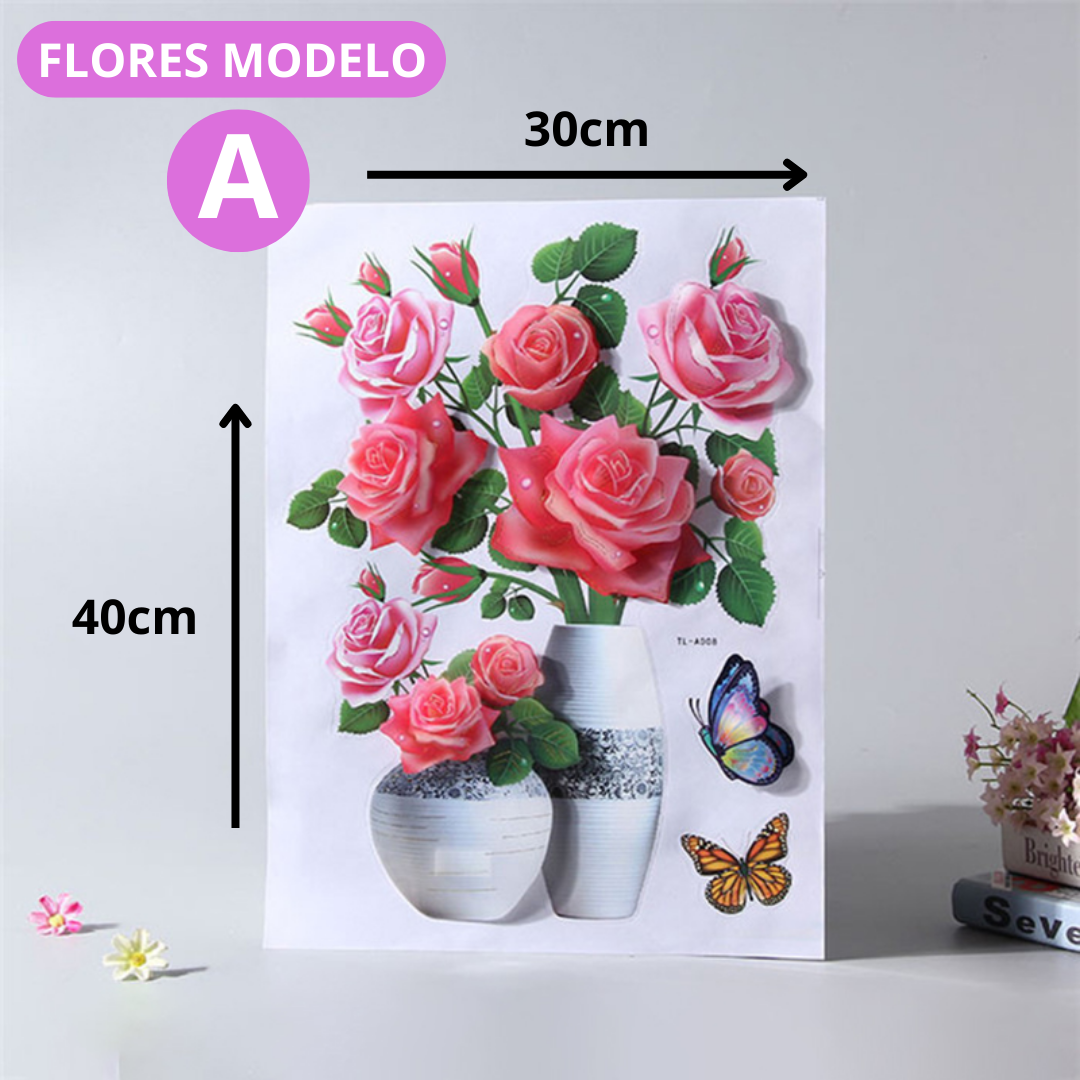 Vaso de Flores Auto-Adesivas 3D Híper Realista